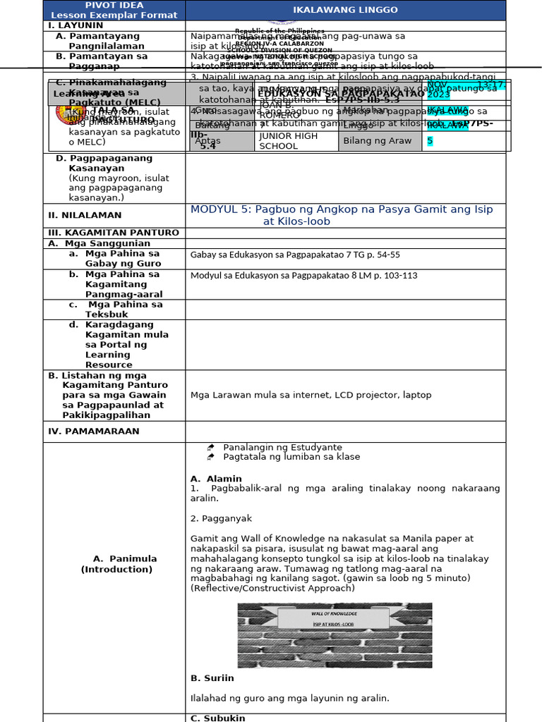 Esp 7 Idea-Le-Jbr q2 w2 | PDF