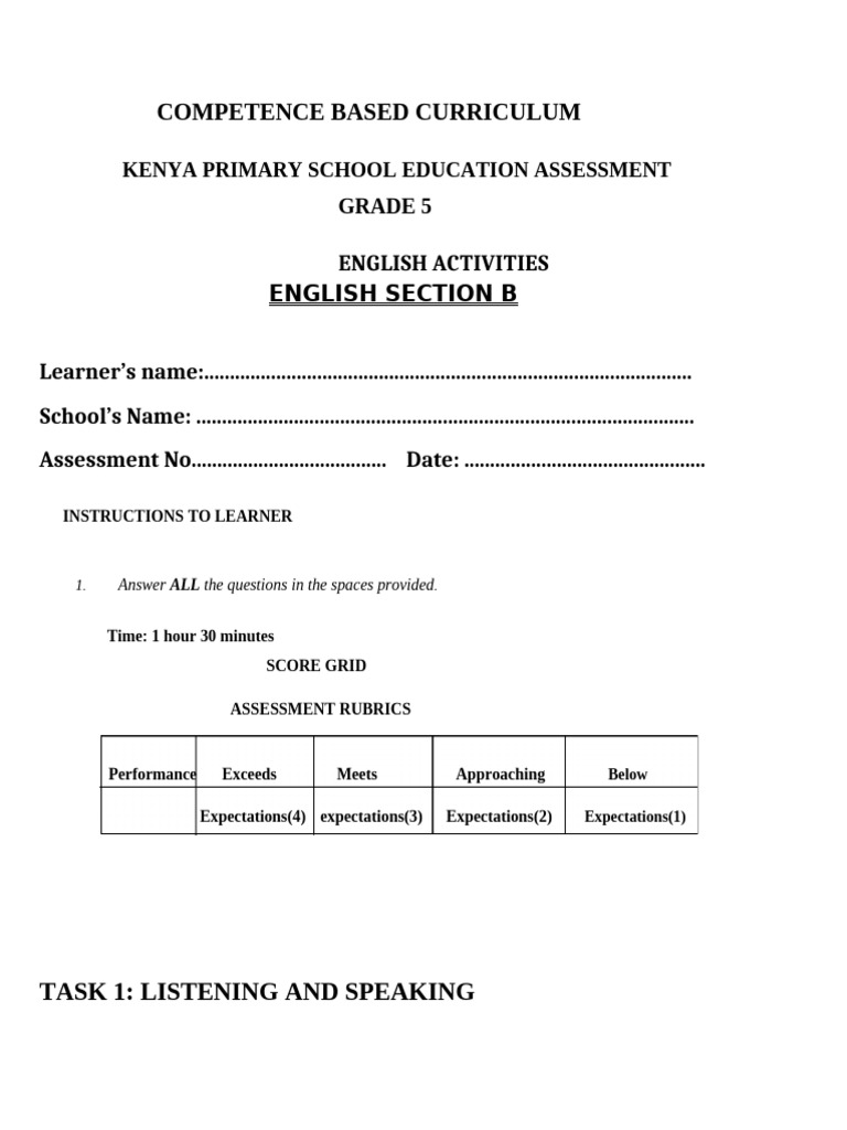 G5 English Section B | PDF | Reading Comprehension | Linguistics