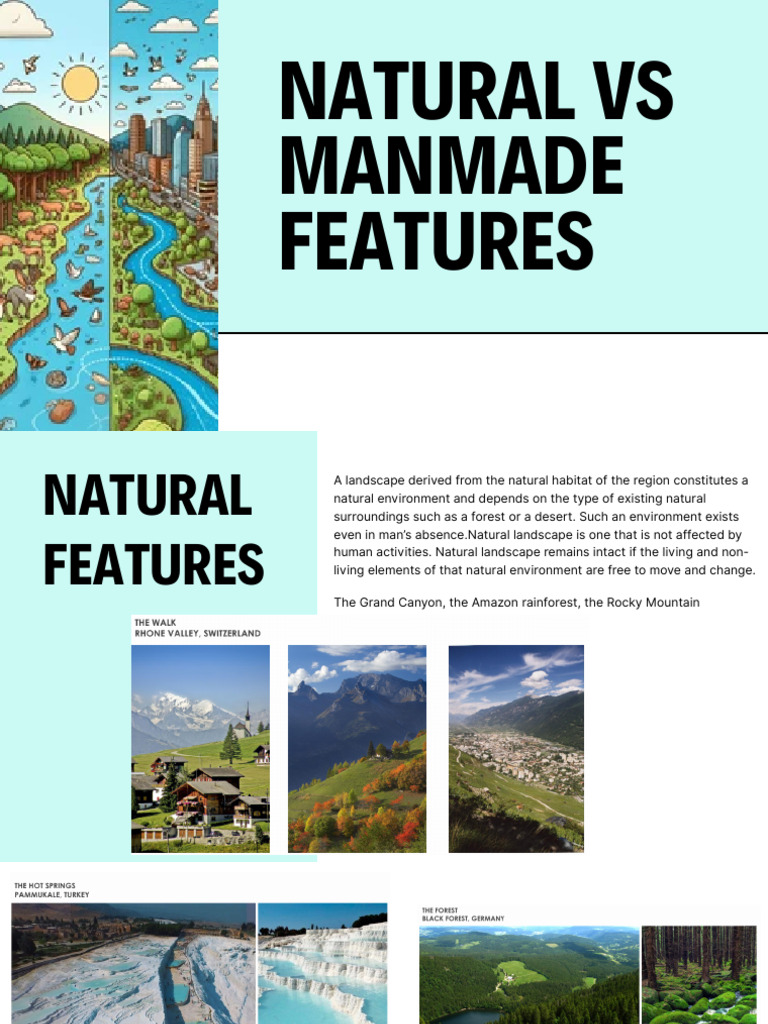 Natural Vs Manmade Features | PDF | Landscape | Natural Environment