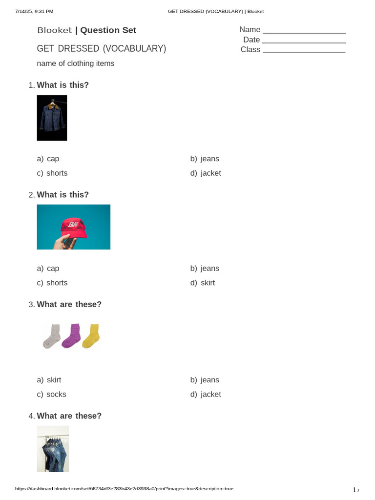 Clothing Vocabulary Quiz | PDF | Skirt | Chess Theory
