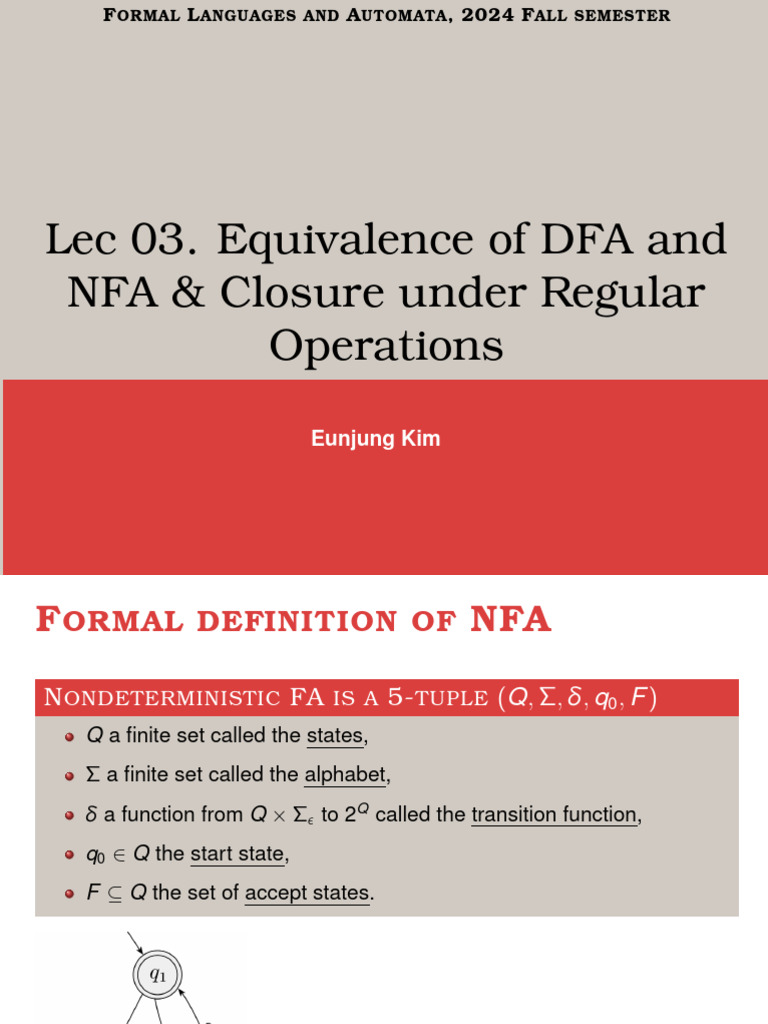 Formal Definition of NFA and DFA Equivalence | PDF | Theoretical ...