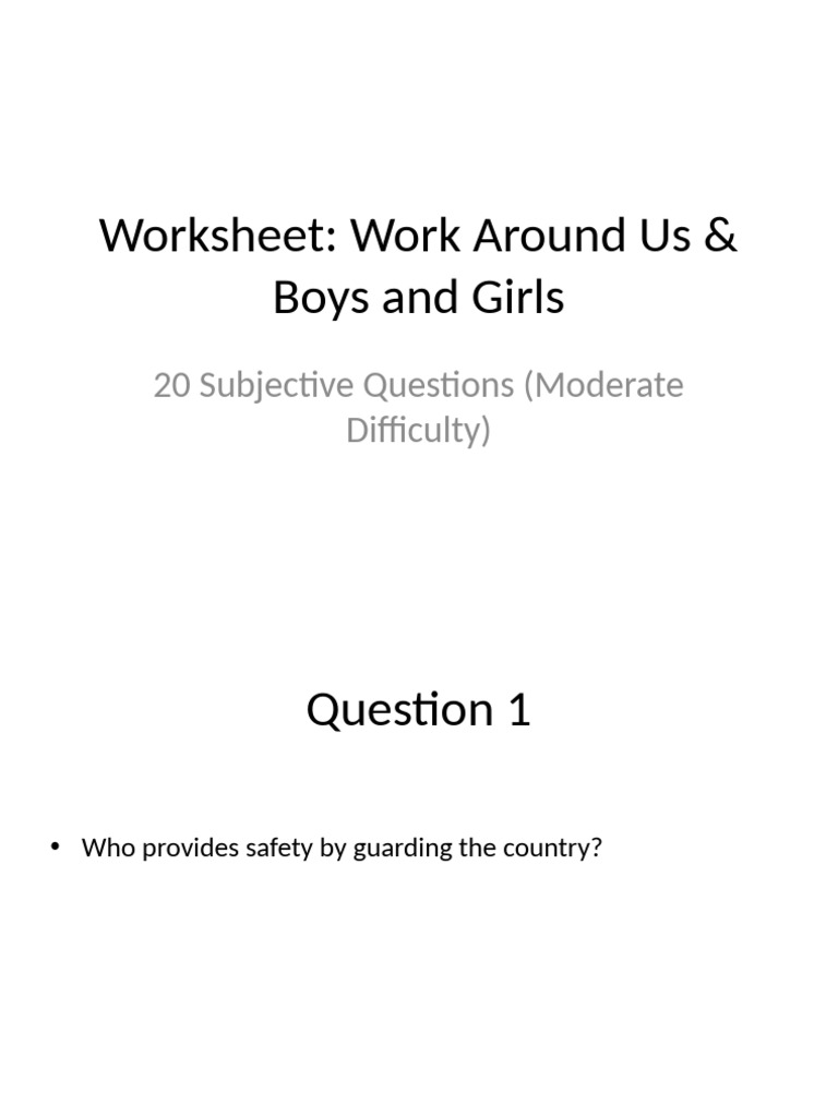 Worksheet Work Around Us Boys and Girls OneQEach | PDF