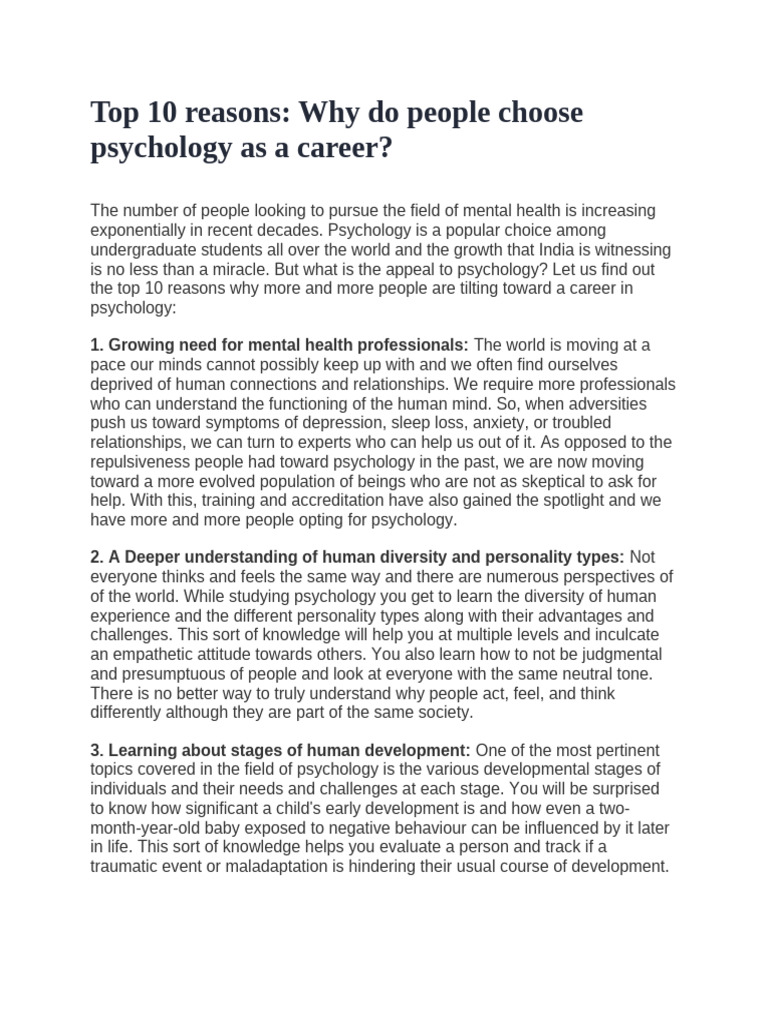 Top 10 Reasons to Choose Psychology Career | PDF | Psychotherapy ...