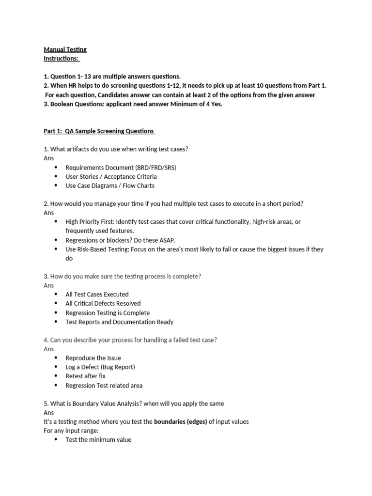 Manual QA Screening Questionnaire | PDF | Software Testing | Systems ...