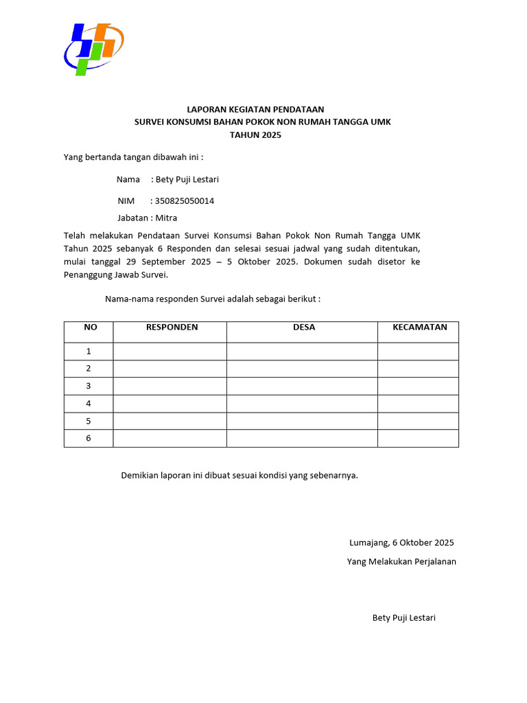 Contoh Laporan Kegiatan Bapok Pendataan | PDF