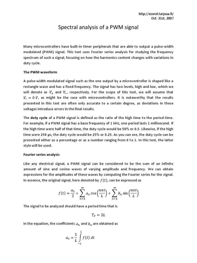 Spectral Analysis Of A Pwm Signal Pdf Amplitude Spectral Density