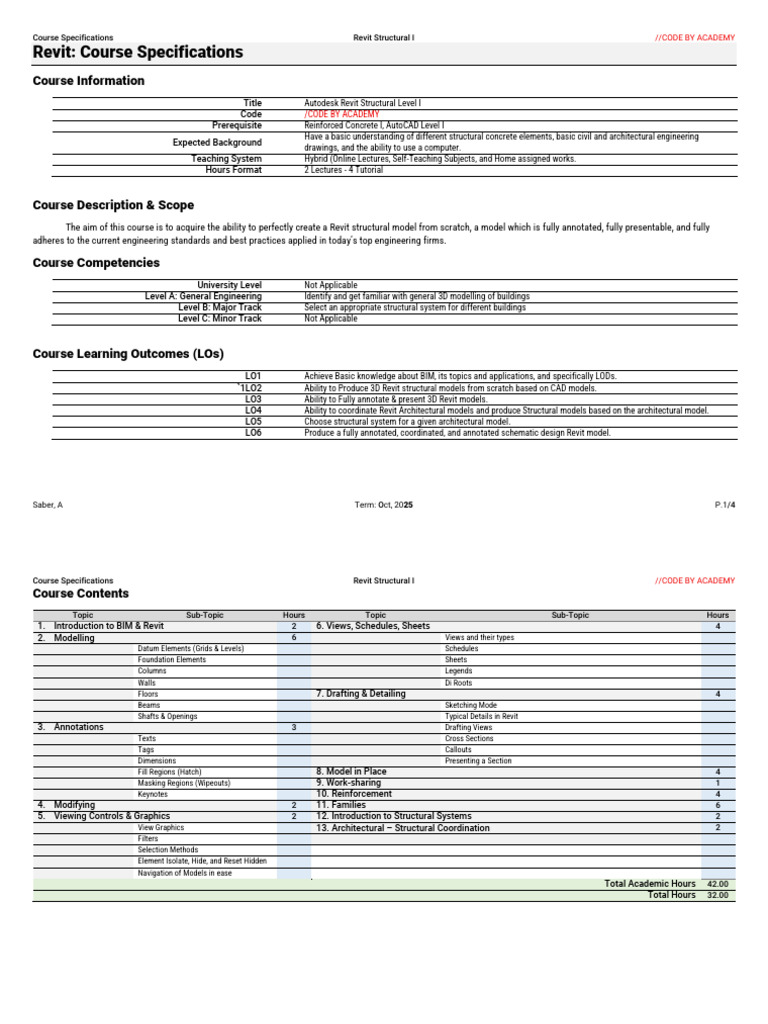 Revit Structural Level I Course Outline | PDF | Autodesk Revit ...