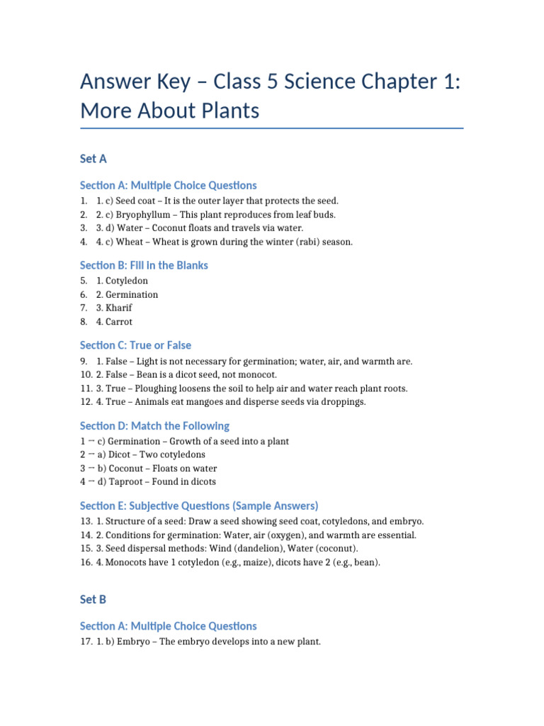 More About Plants Answer Key | PDF | Seed | Germination