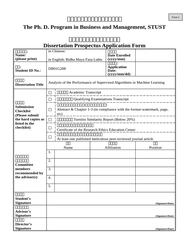 Form 5. Dissertation Prospectus Application Form | PDF