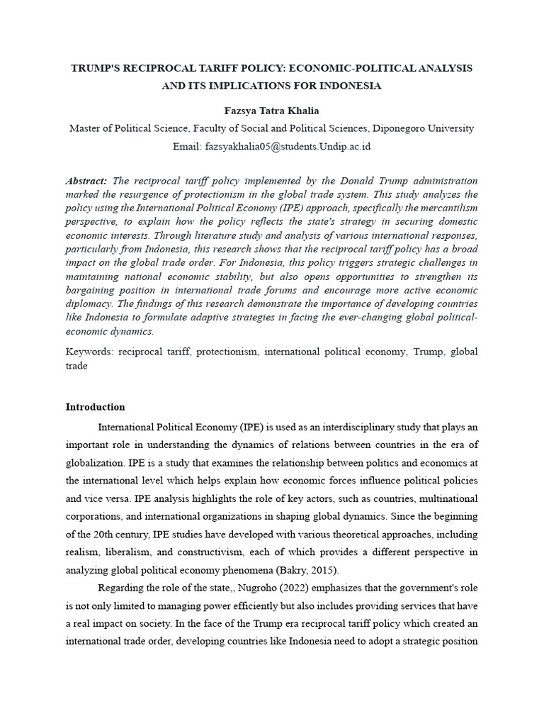 Trump's Reciprocal Tariff Policy - Economic-Political Analysis and Its ...