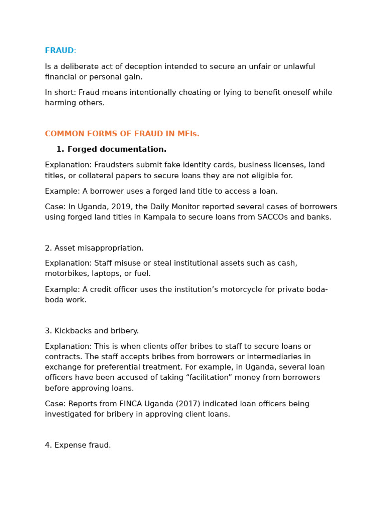 Common Fraud Types in Microfinance Institutions | PDF | Loans ...