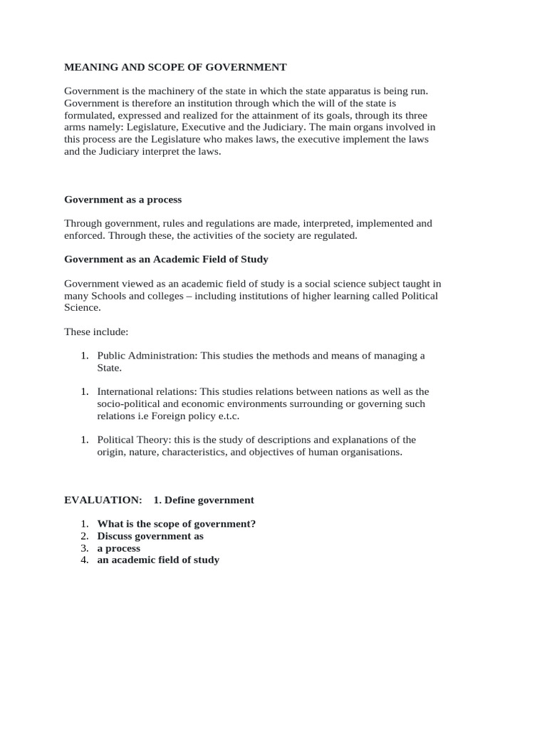 Meaning and Scope of Government | PDF | Elections | Science