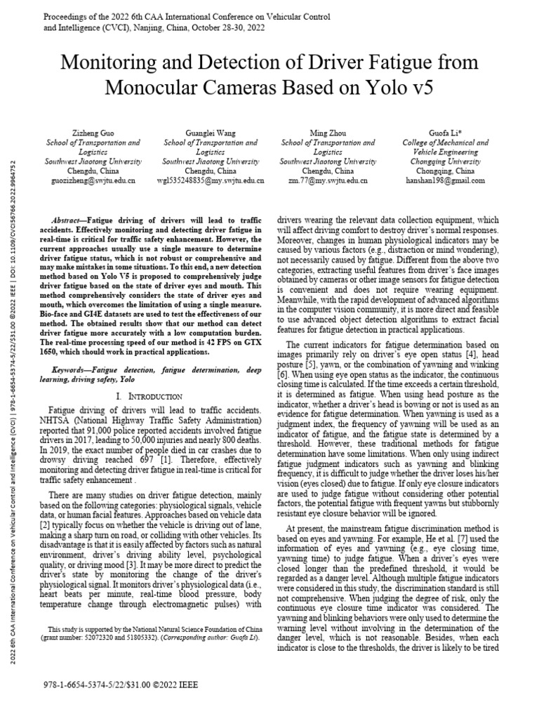 Monitoring and Detection of Driver Fatigue From Monocular Cameras Based ...