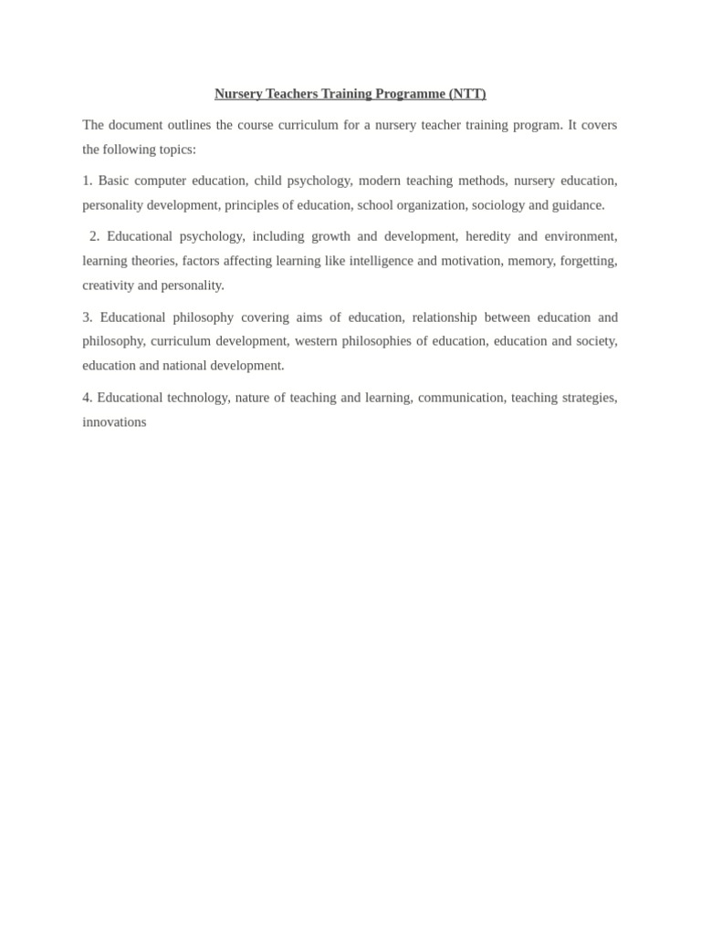 Nursery Teacher Training Curriculum Guide | PDF