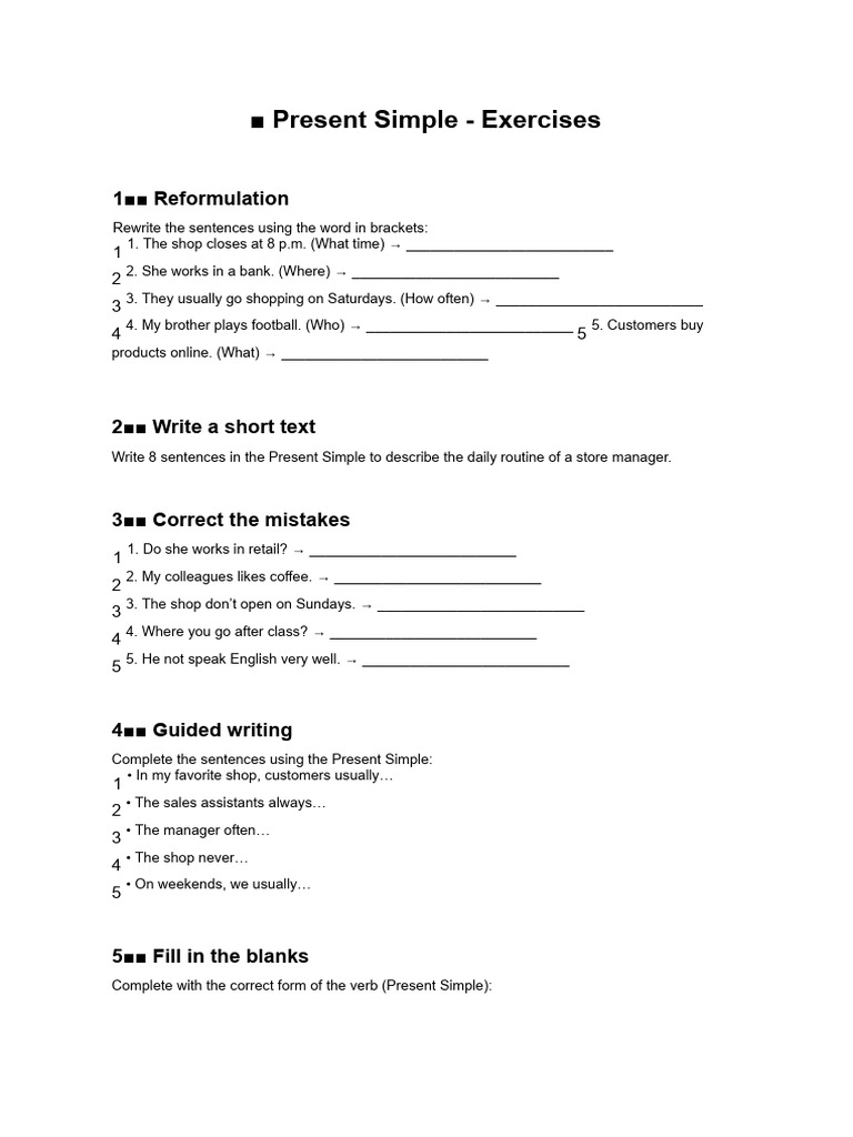 Present Simple Exercises | PDF