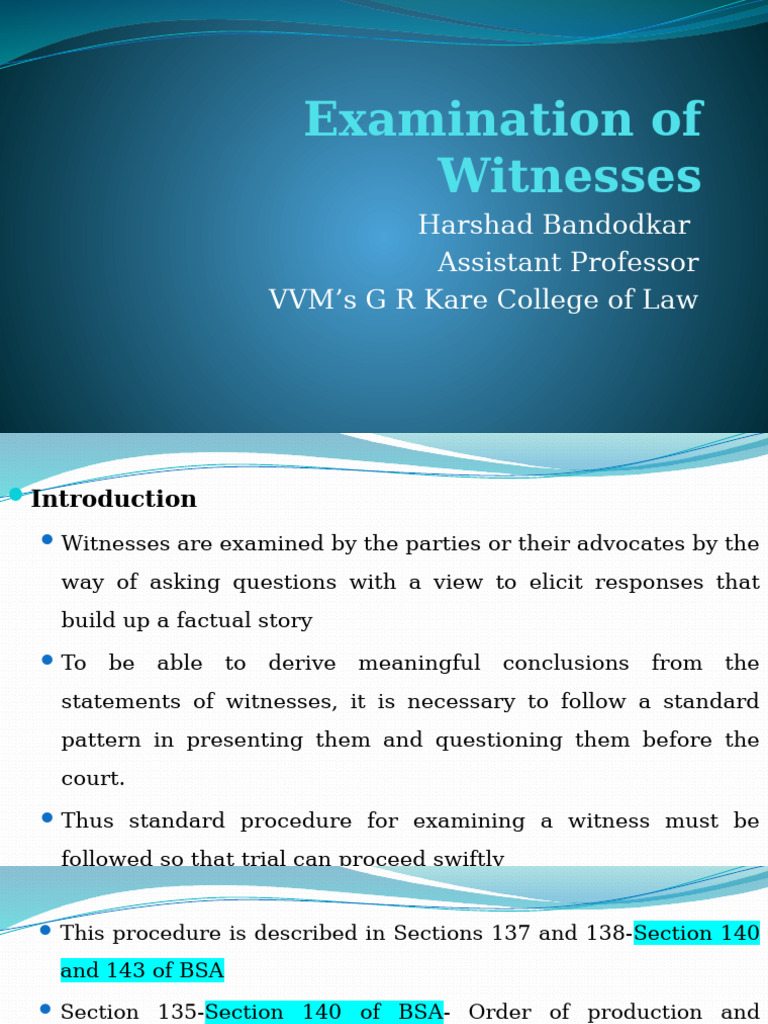Examination of Witnesses | PDF | Witness | Evidence (Law)