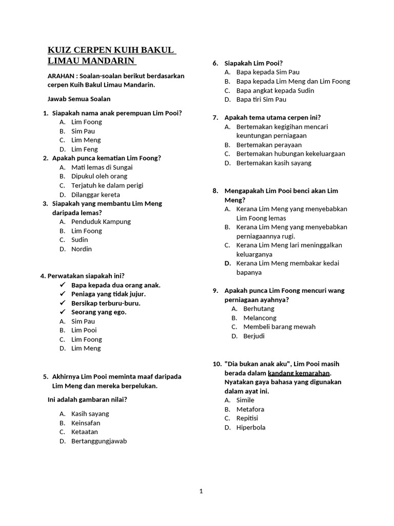 Kuiz Kuh Bakul Limau Mandarin | PDF