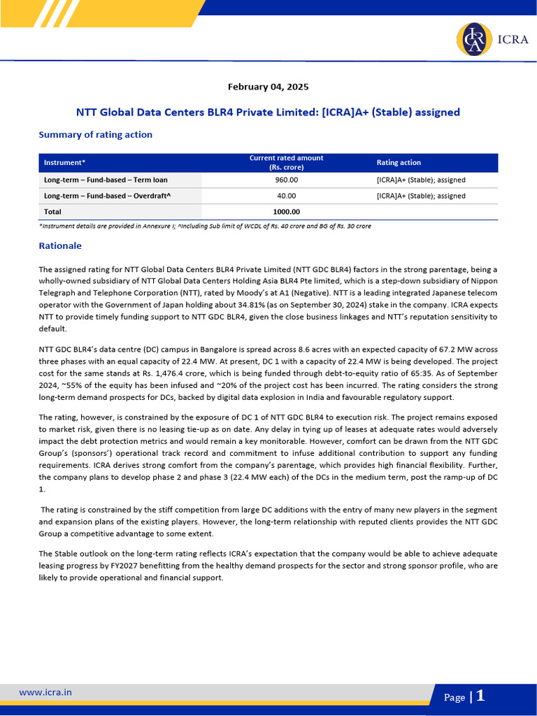 NTT Global Data Centers BLR4 Private Limited | PDF | Nippon Telegraph ...