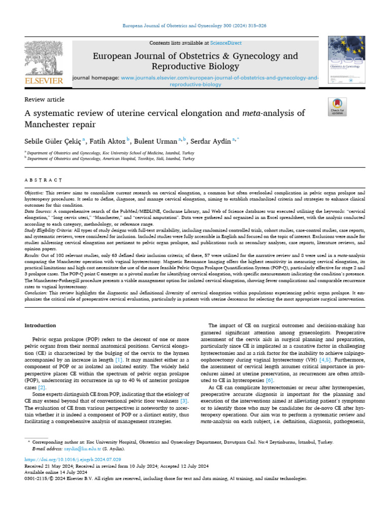 A Systematic Review of Uterine Cervical Elongation and Meta-Analysis of ...