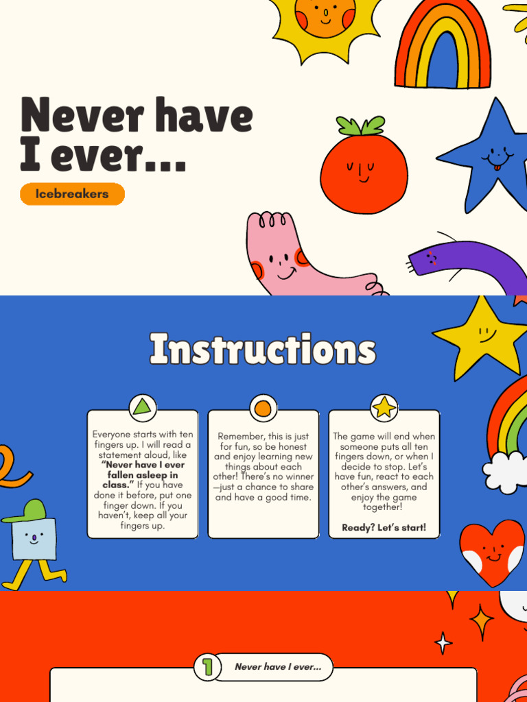 Never Have I Ever Icebreaker Presentation in Colorful Vibrant Style | PDF