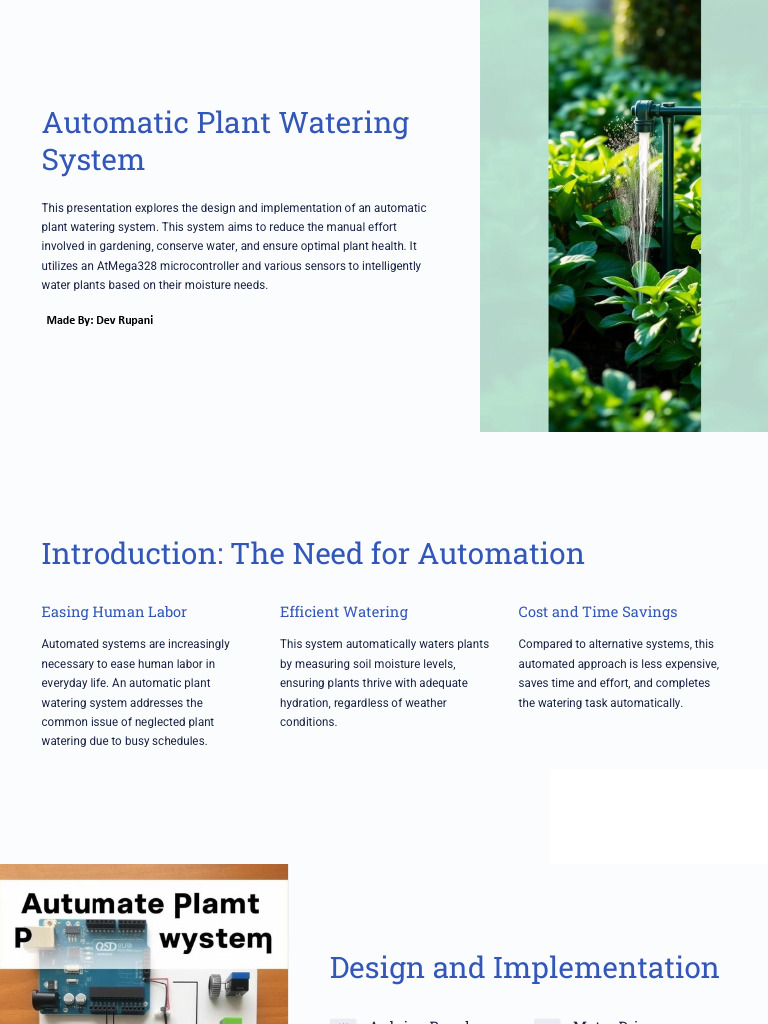 Automatic Plant Watering System Design | PDF | Arduino | Sensor