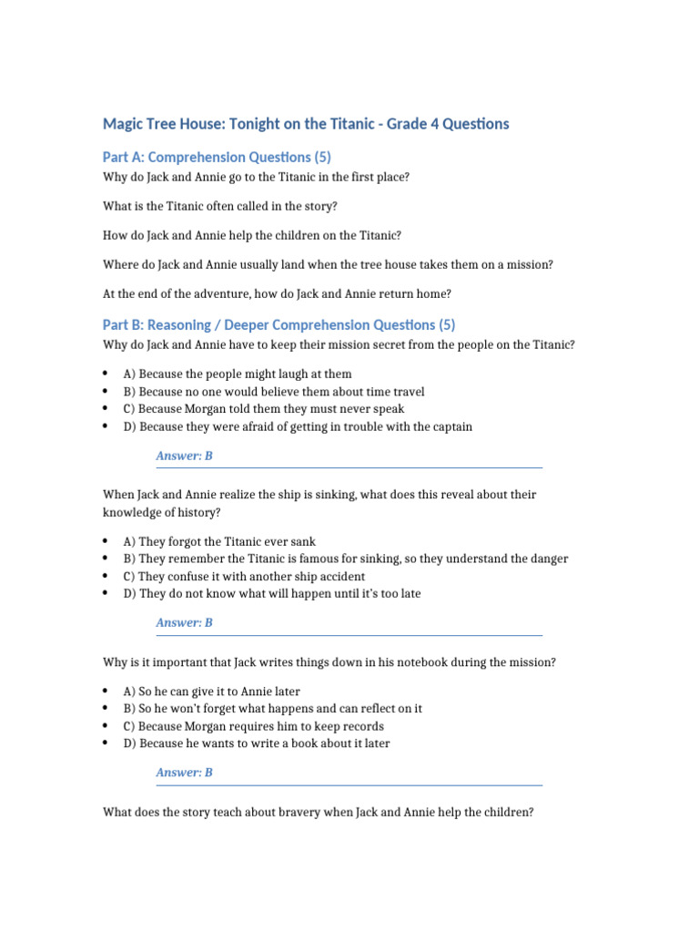 Magic Tree House Tonight On The Titanic Updated | PDF | Courage | Magic ...
