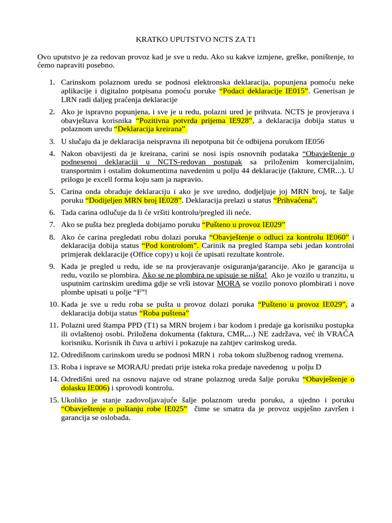 Kratko Uputstvo Za T1 | PDF