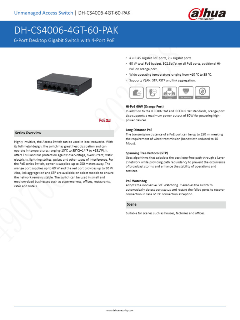 DH CS4006 4GT 60 PAK - Datasheet - 202507315 | PDF | Network Switch | Computer Networking