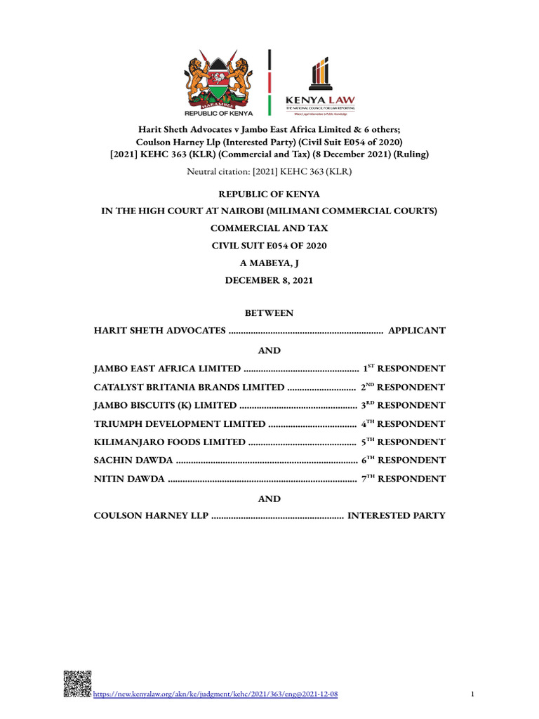 Harit Sheth Advocates v Jambo East Africa | PDF | Arbitration | Public Law