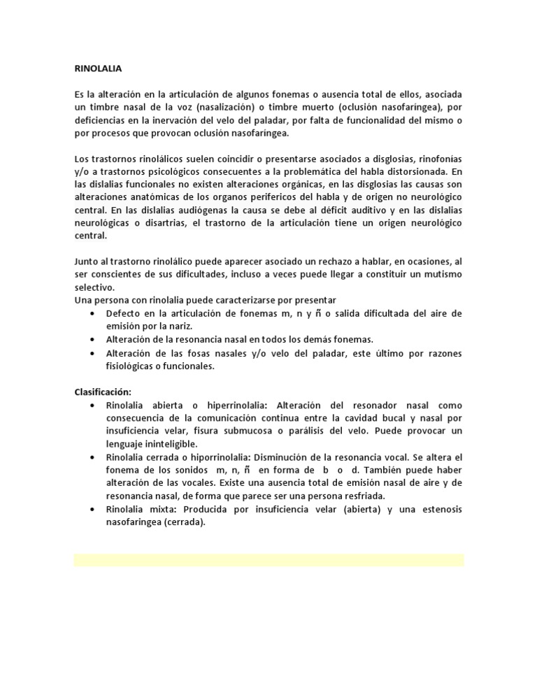 Tipos y características de rinolalia | PDF