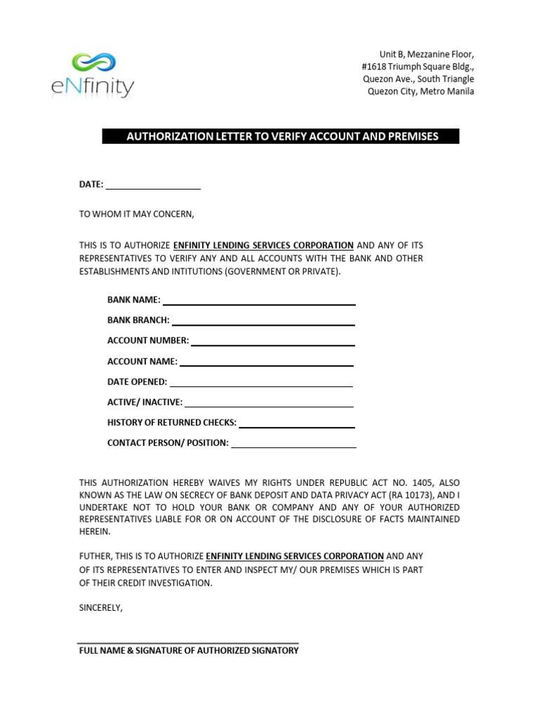 Authorization Letter for Account Verification | PDF