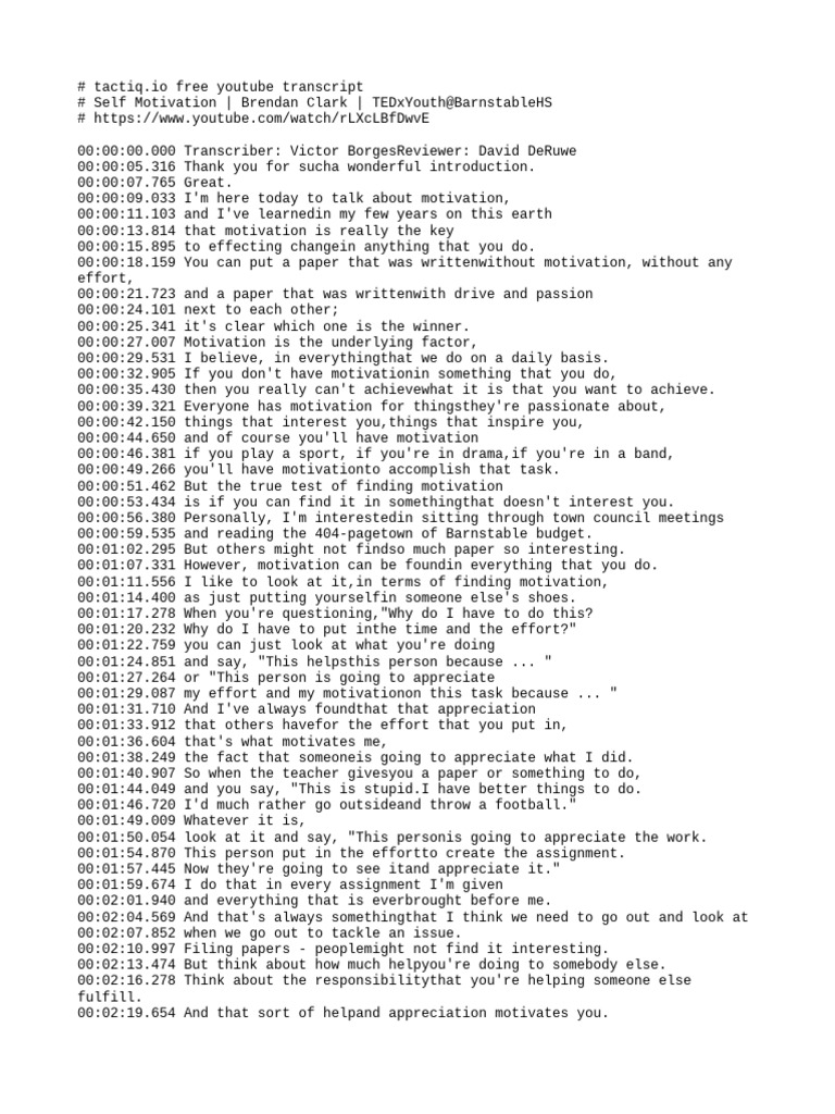 Tactiq Free Transcript RLXcLBfDwvE | PDF | Motivation | Motivational