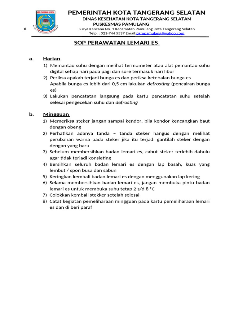 SOP Perawatan Lemari ES | PDF
