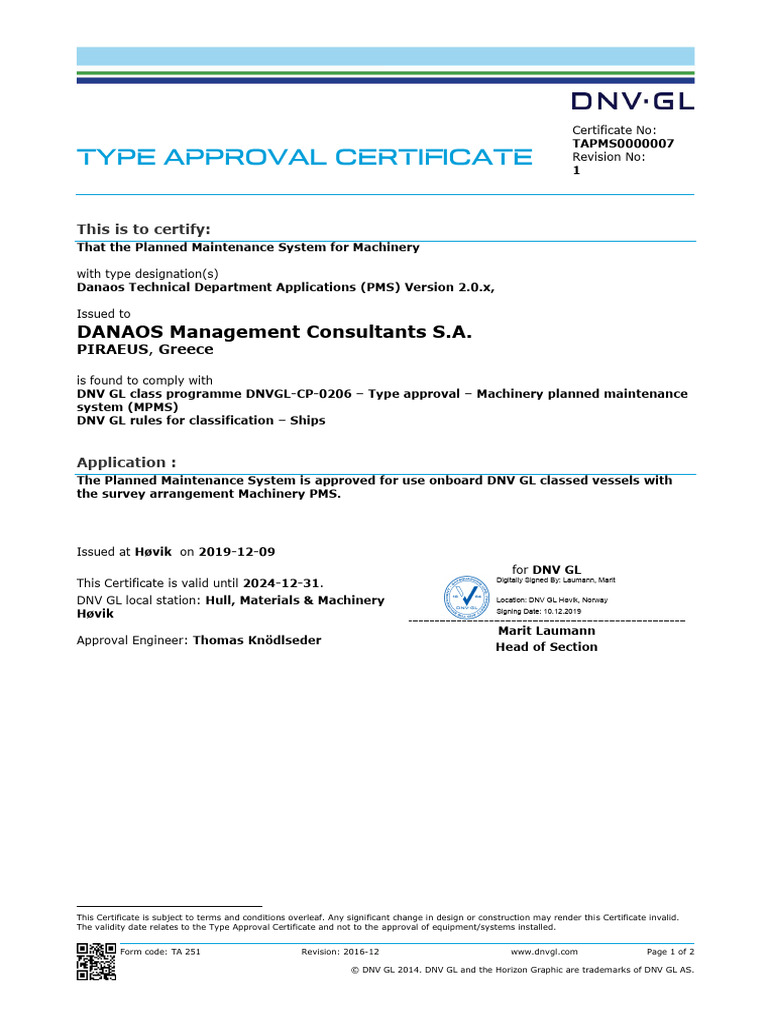 DNVGL-CP-0206 - Danaos Type Approval | PDF | Software