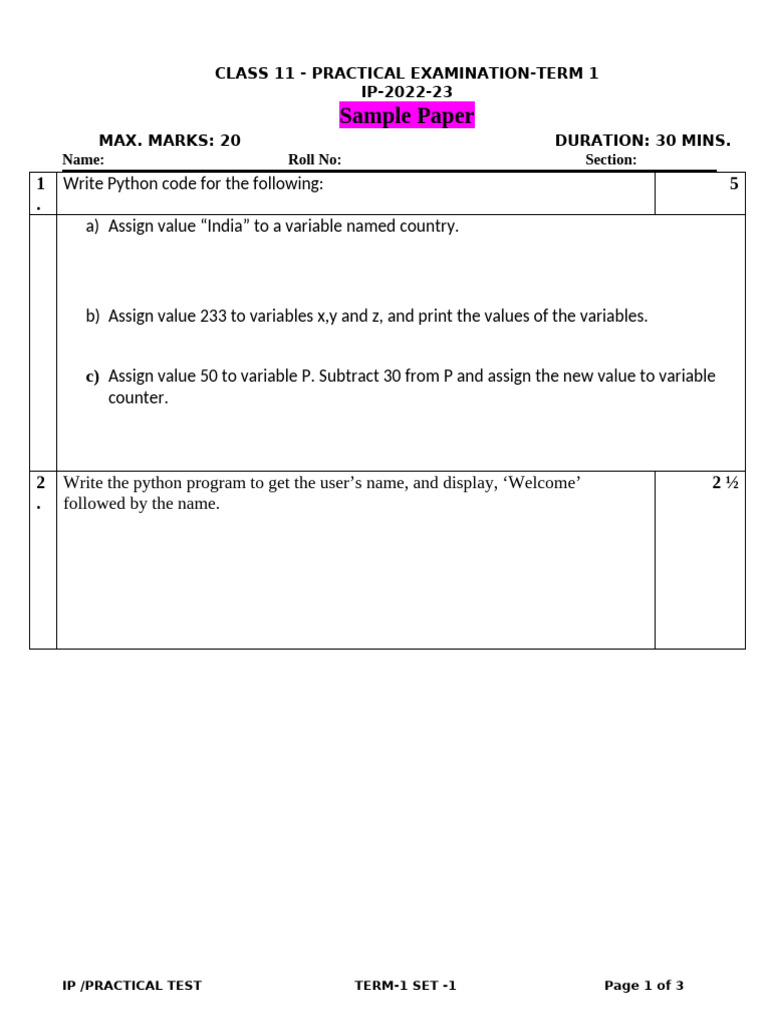 Ip - Term1 Practical Exam | PDF