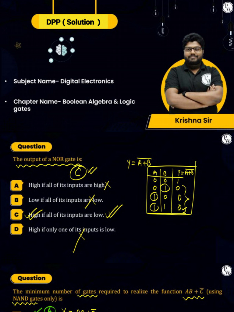 Boolean Algebra & Logic Gates Solution To DPP 04extra DPP | PDF
