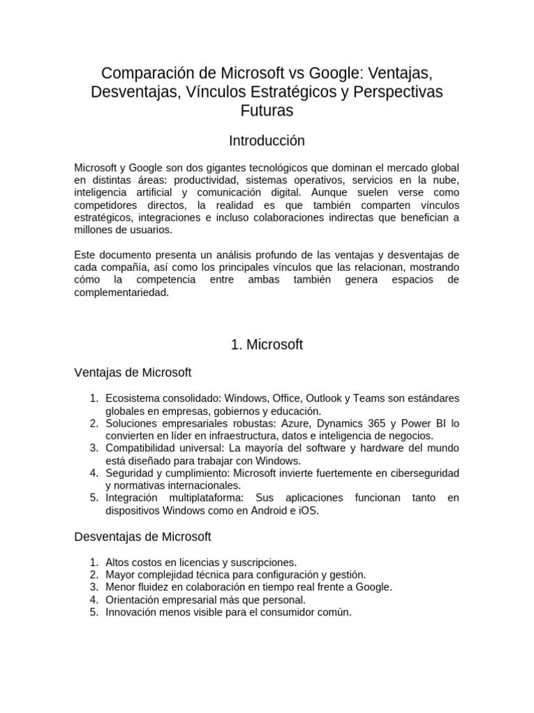 Microsoft vs Google: Ventajas y Desventajas | PDF | Microsoft ...