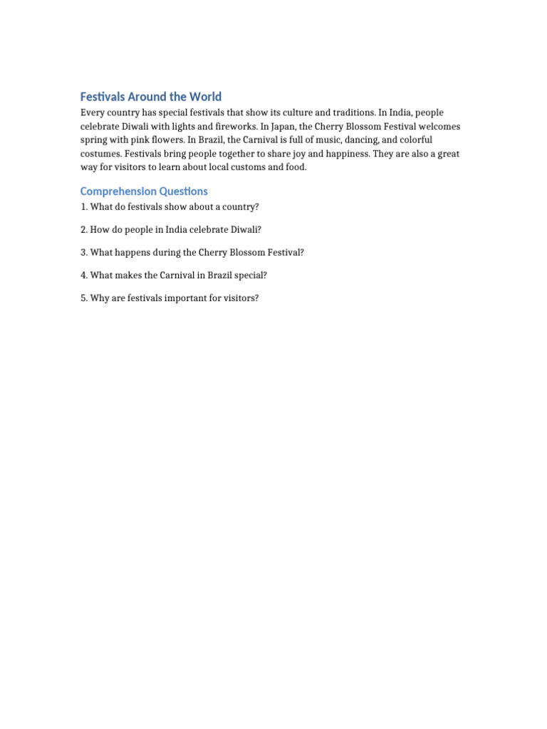 Reading 4 Festivals Around The World | PDF