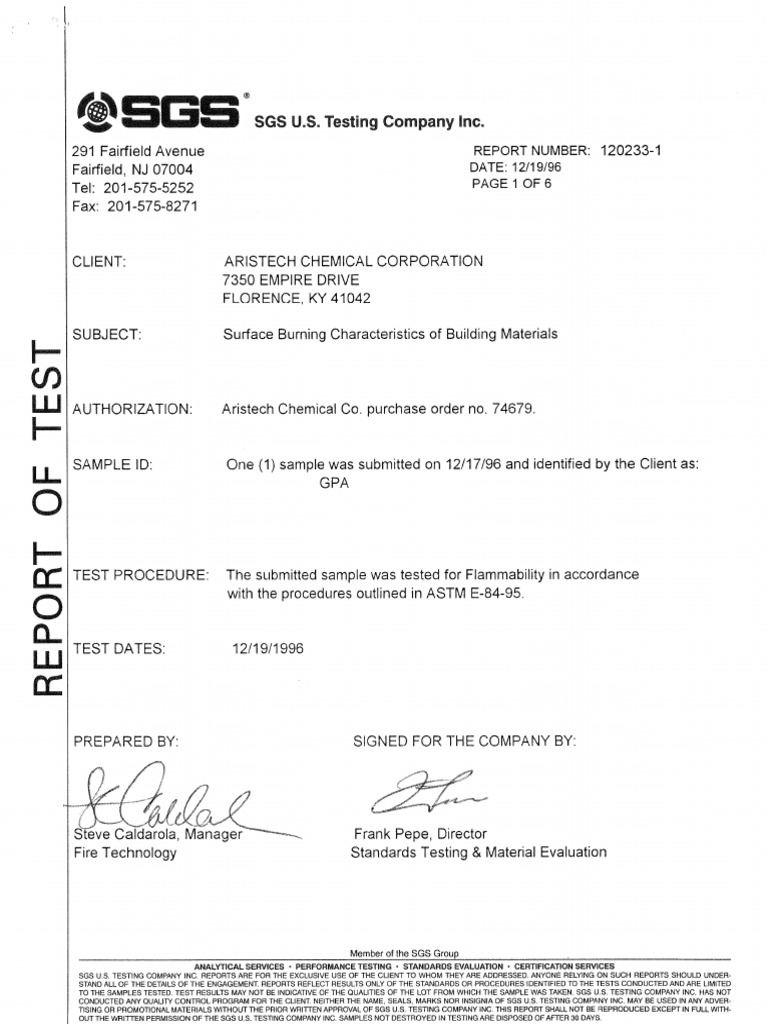 ASTM E 84 Results On GPA Dec. 1996 | PDF