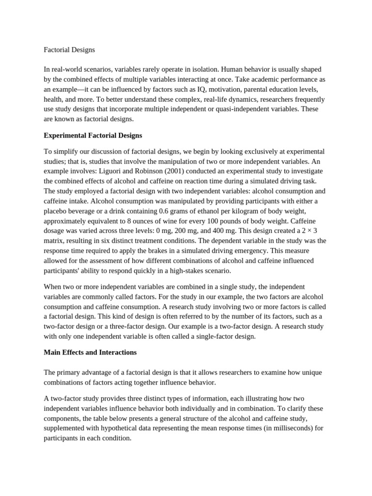 Factorial Designs Introduction | PDF | Caffeine