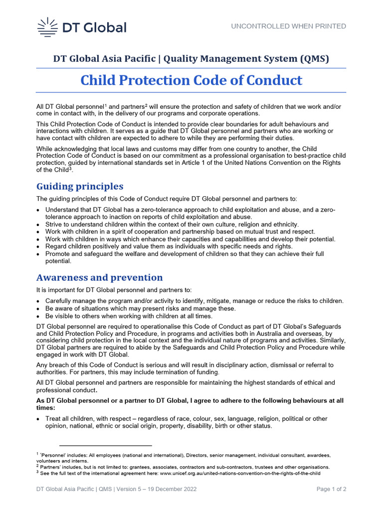 Child Protection Code of Conduct Guide | PDF | Child Protection | Child ...