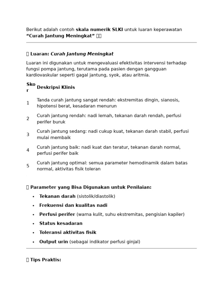 Skala Numerik SLKI Untuk Luaran Keperawatan PENURUNAN CURAH JANTUNG | PDF
