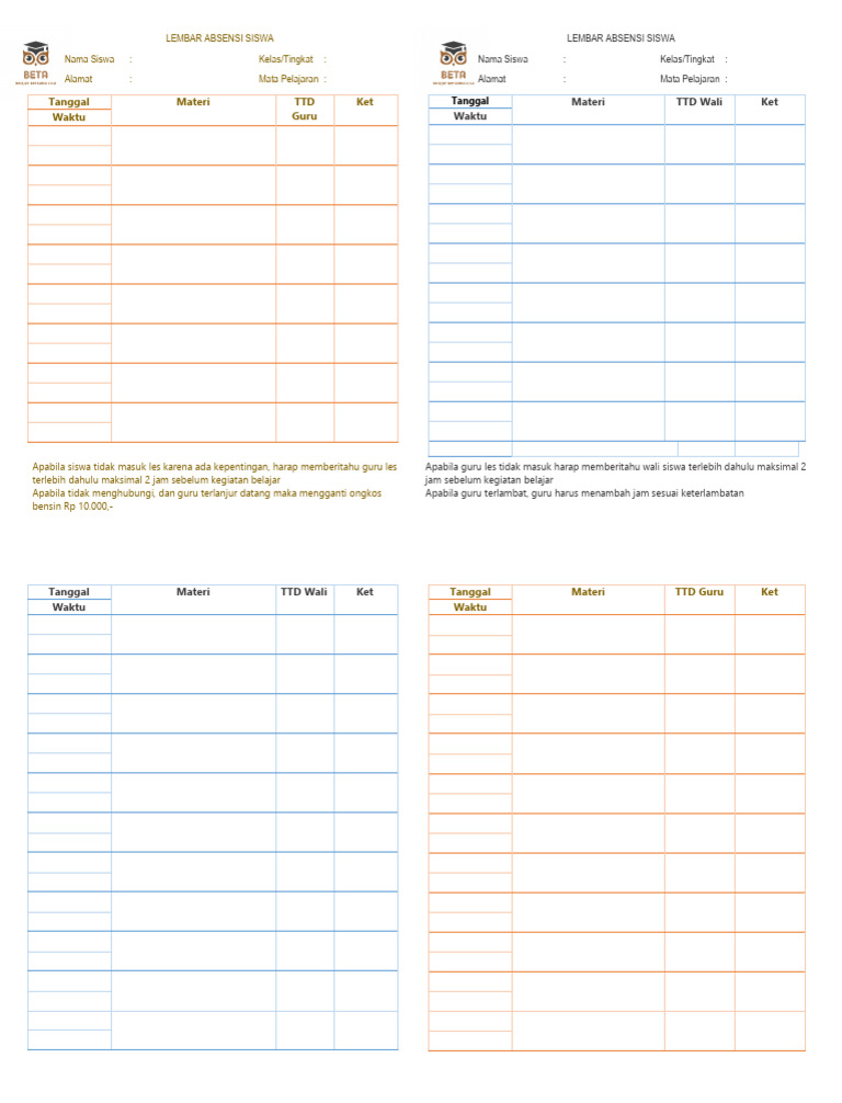 LEMBAR ABSENSI SISWA | PDF