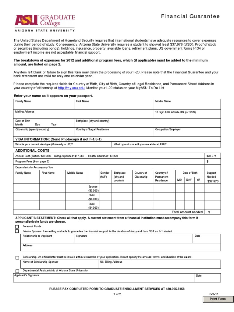 ASU Financial Guarantee Requirements | PDF | Master's Degree | Academia