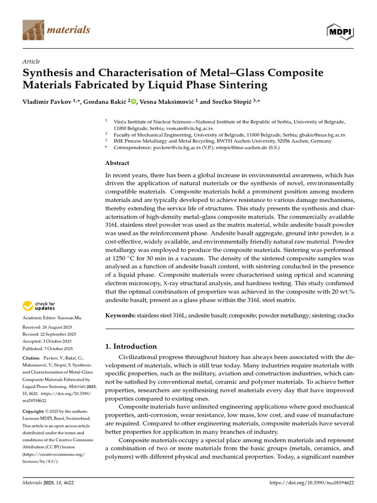 Synthesis and Characterisation of Metal-Glass Composite Materials ...