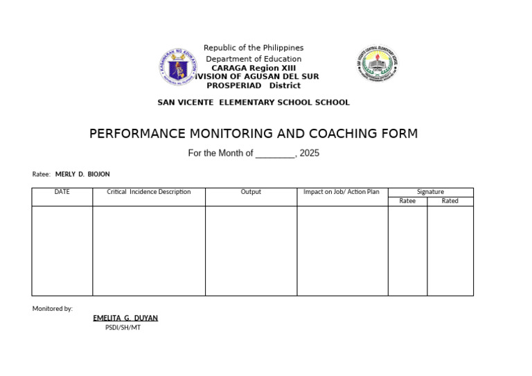 Performance Montoring and Coaching Form | PDF