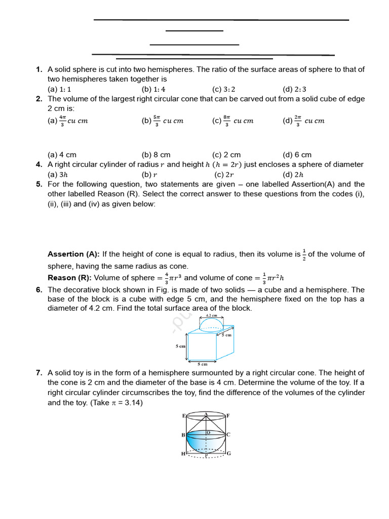 Surface Areas and Volumes Problems | PDF | Sphere | Area