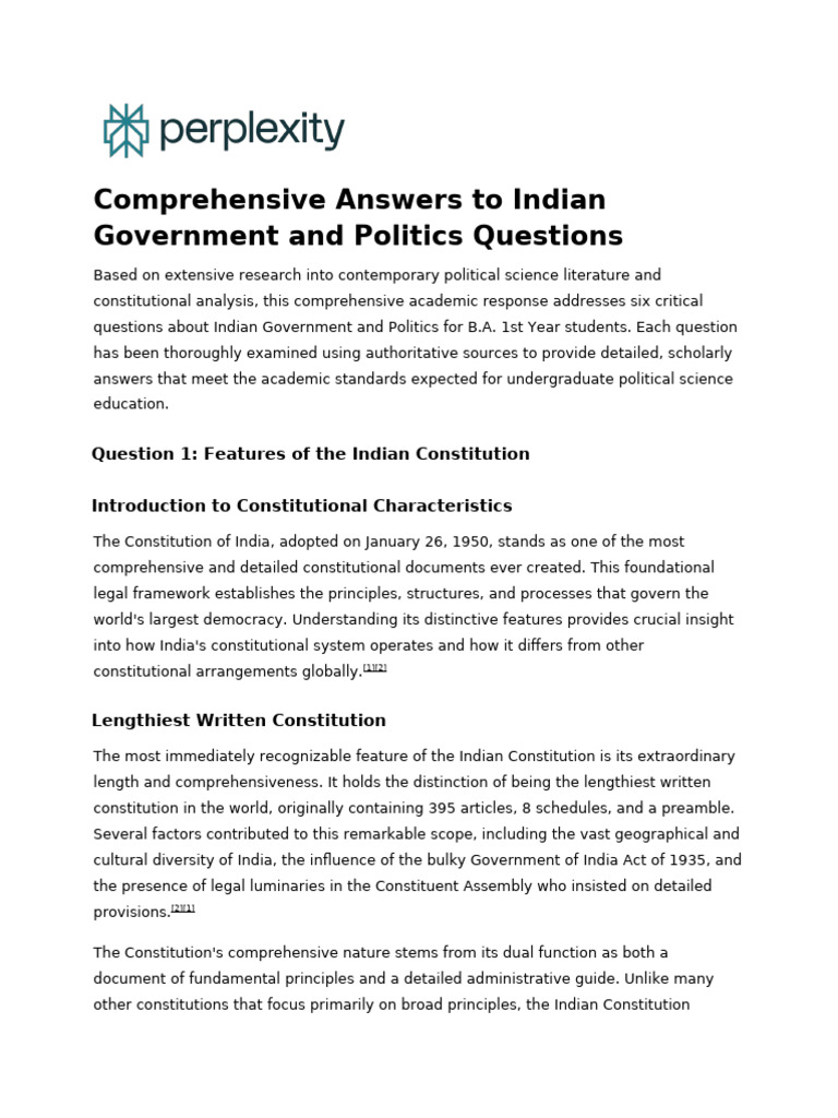 Comprehensive Answers To Indian Government and Pol | PDF | Civil ...