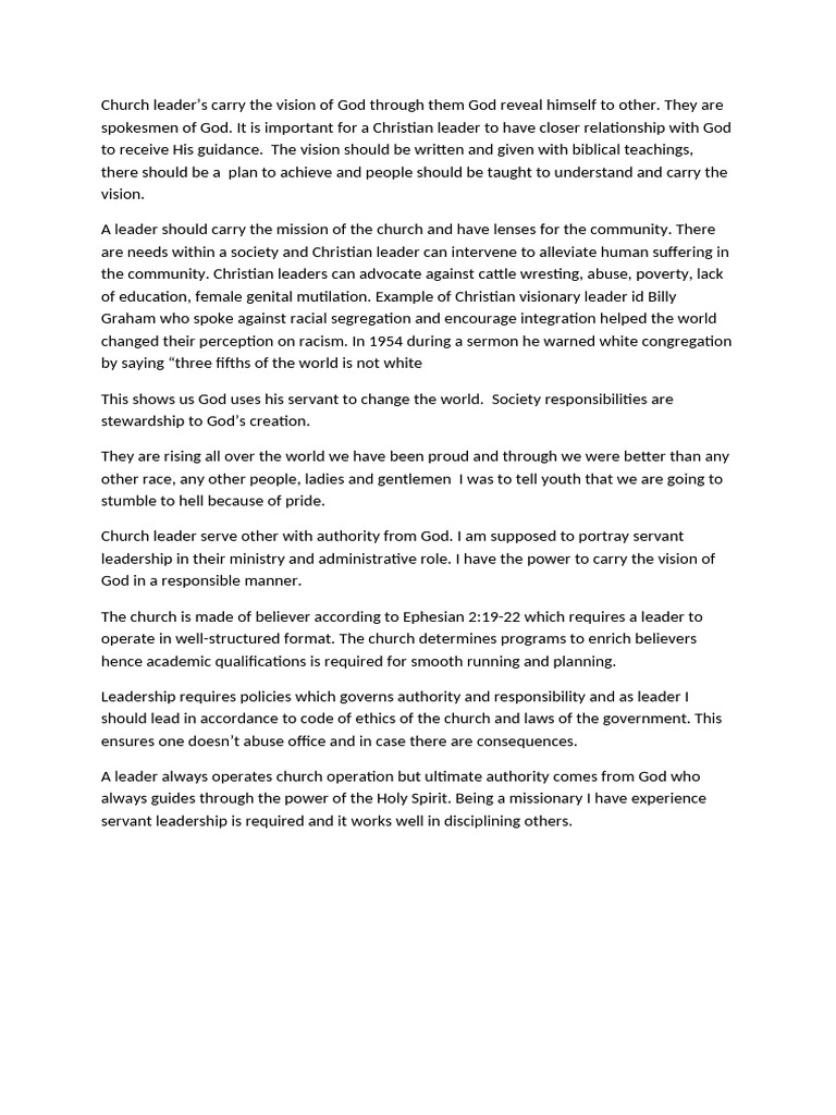 Christian Leadership and Visionary Guidance | PDF