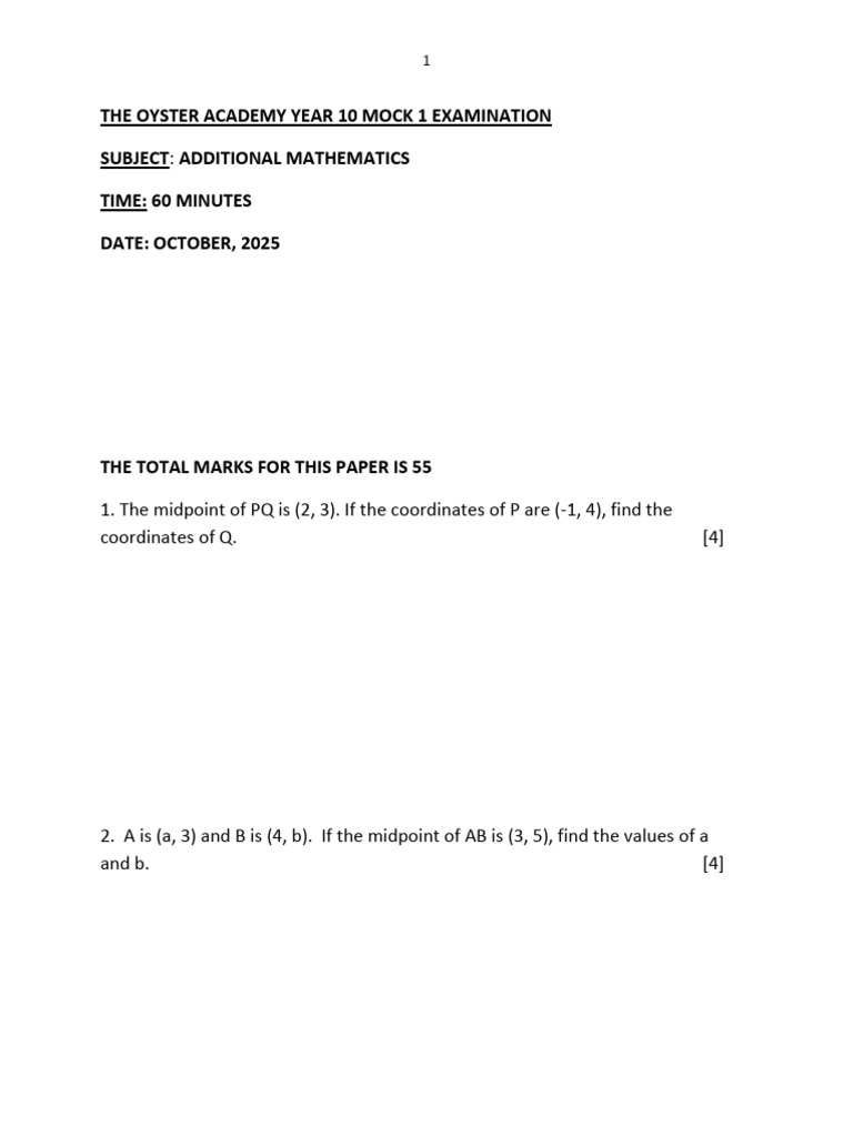 Year 10 Additional Mathematics Mock Exam | PDF | Elementary Geometry ...